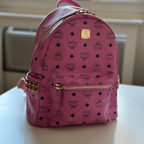 MCM | Bags | Rare Discontinued Mcm Small Stark Studded Pink Backpack ...